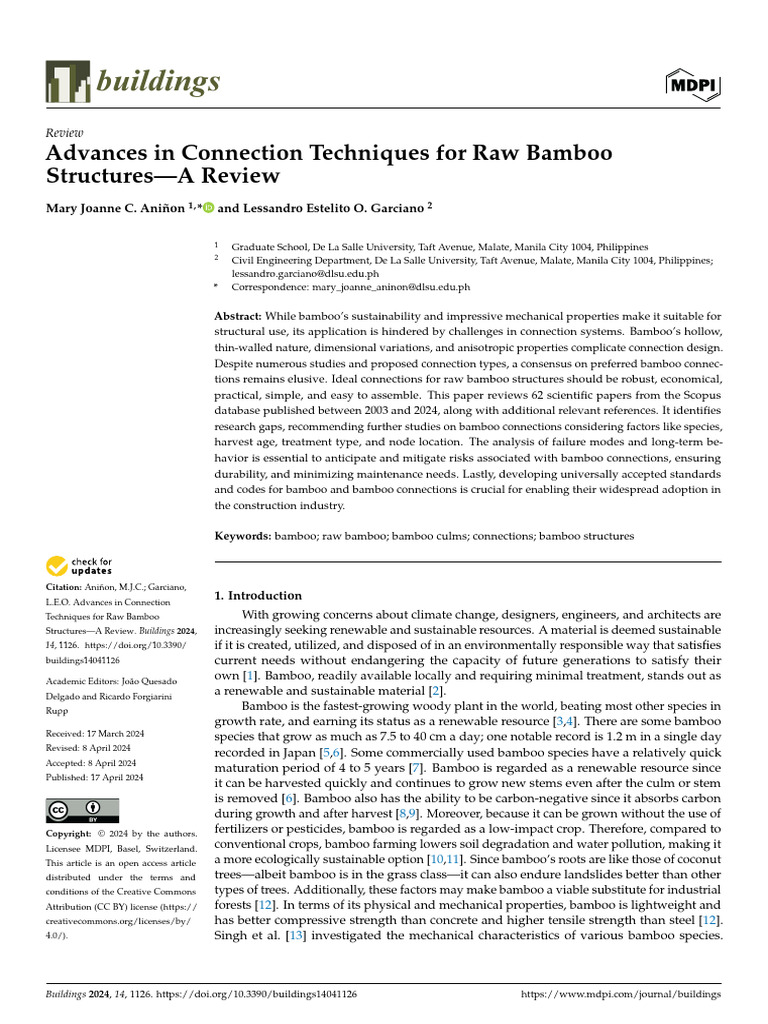 Buildings: Advances in Connection Techniques For Raw Bamboo Structures ...