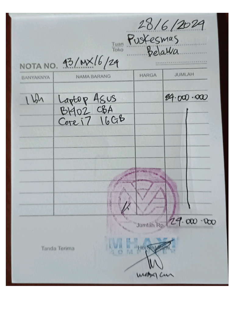 Nota Asus B1402 Ci7 PKM Belawa 2024 | PDF