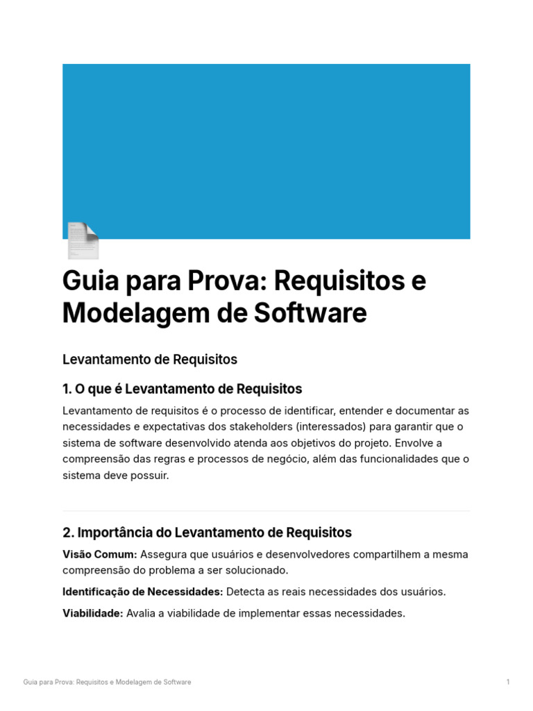 Guia para Prova Requisitos e Modelagem de Software | PDF