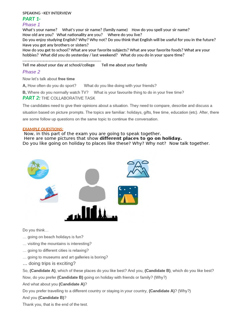 SPEAKING interview - key 1 - June | PDF