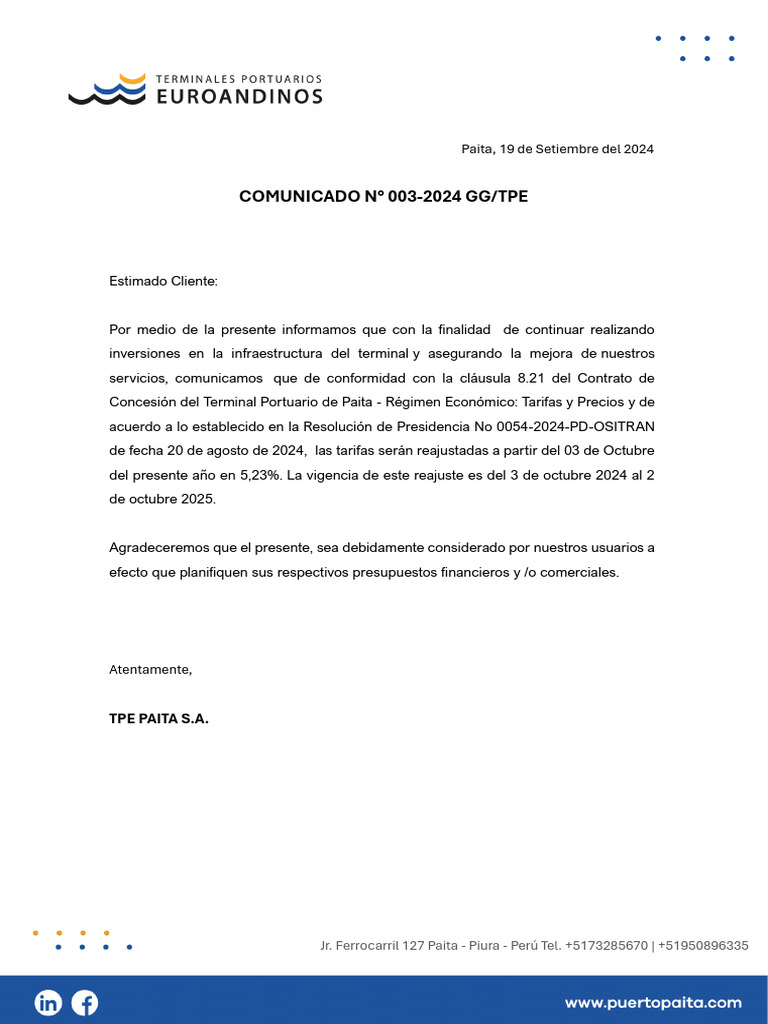 COMUNICADO 003-2024 GG | PDF