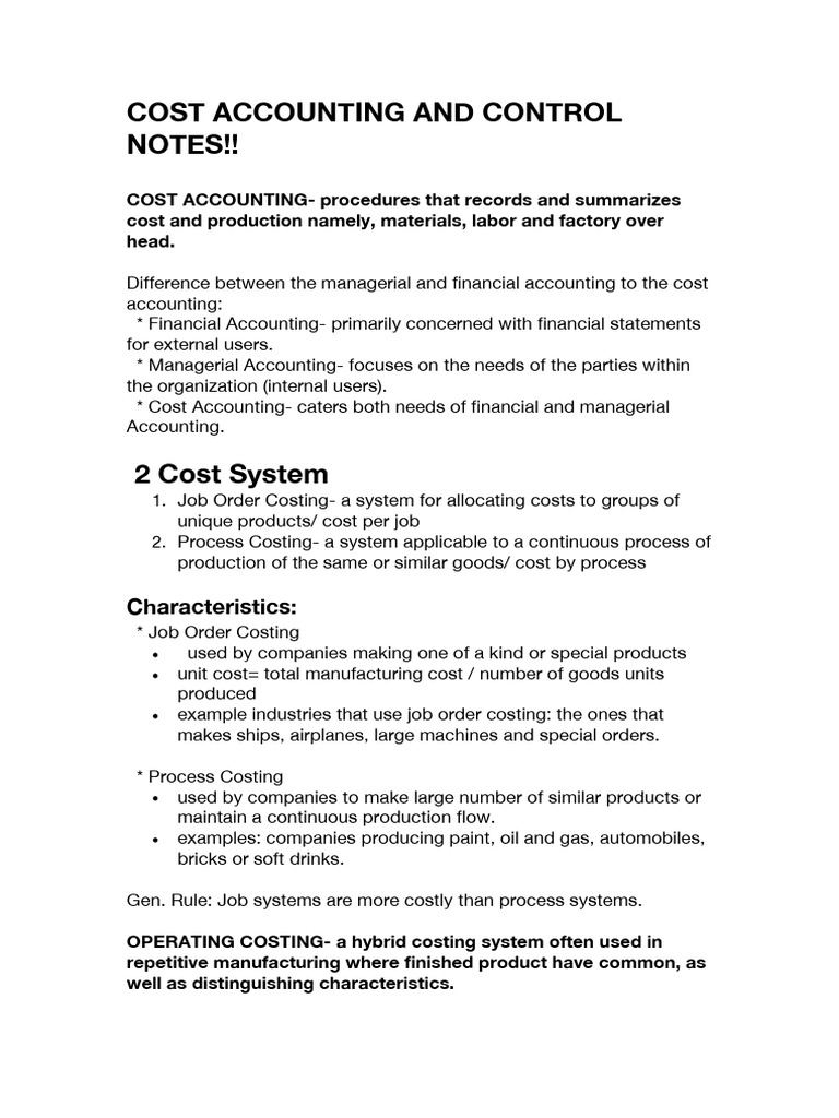 Cost Accounting and Control Notes | PDF