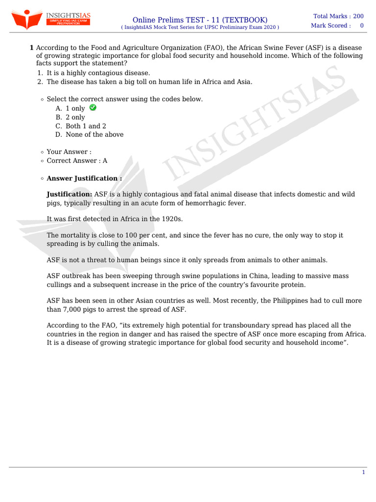 Insight IAS Prelims 2020 TEST 11 (TEXTBOOK) With Solution (Upscpdf ...
