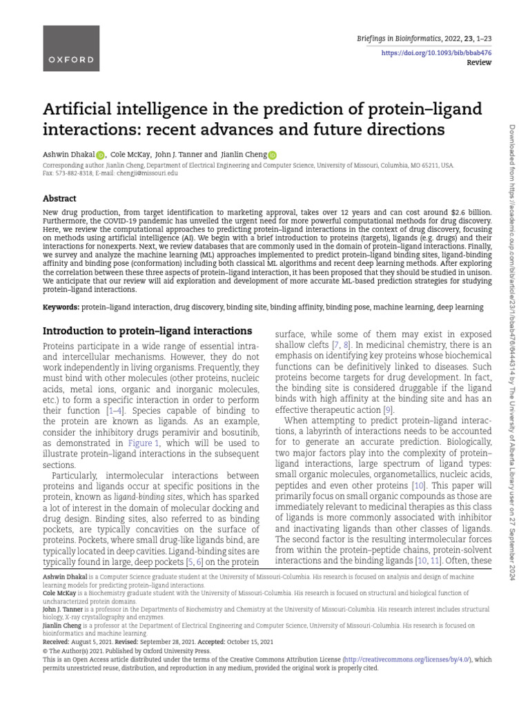 Review - Artificial Intelligence in The Prediction of Protein-Ligand ...