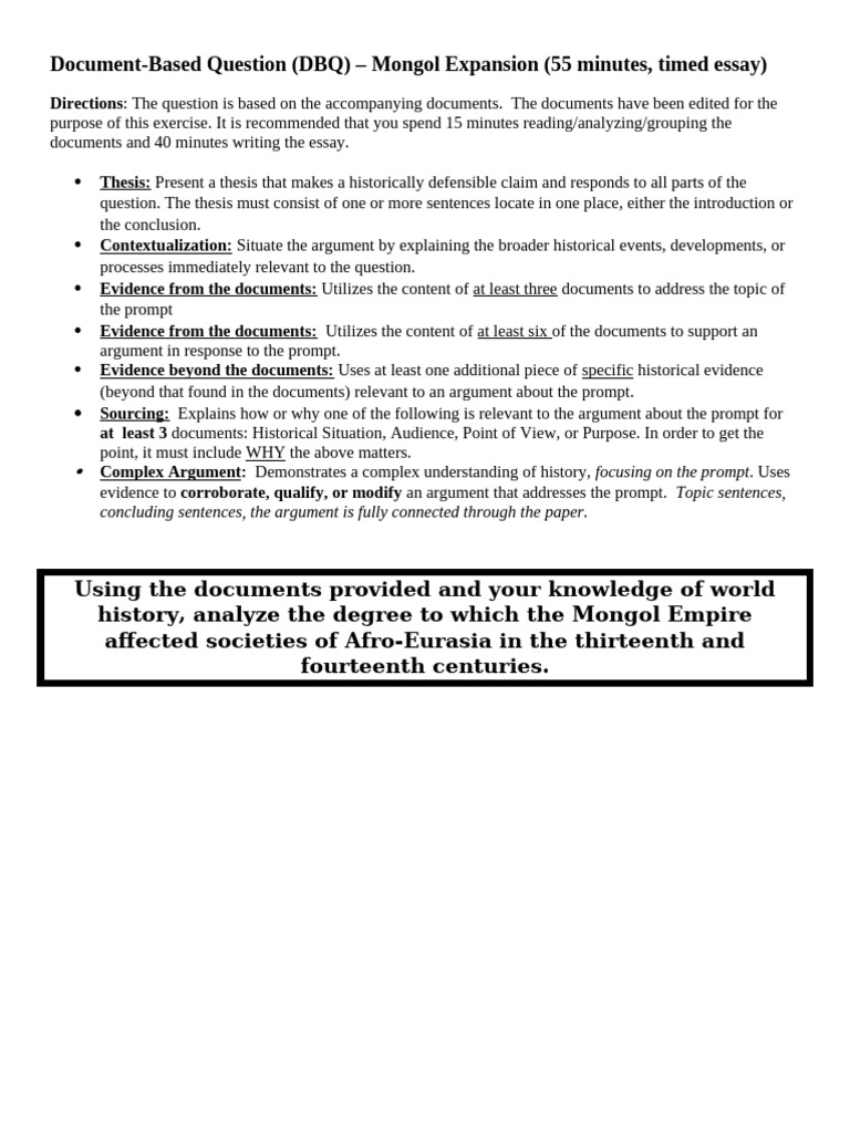 Mongol DBQ | PDF | Essays | Mongol Empire