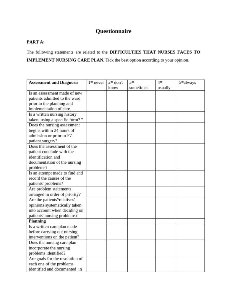 Questionnaire NCP | PDF