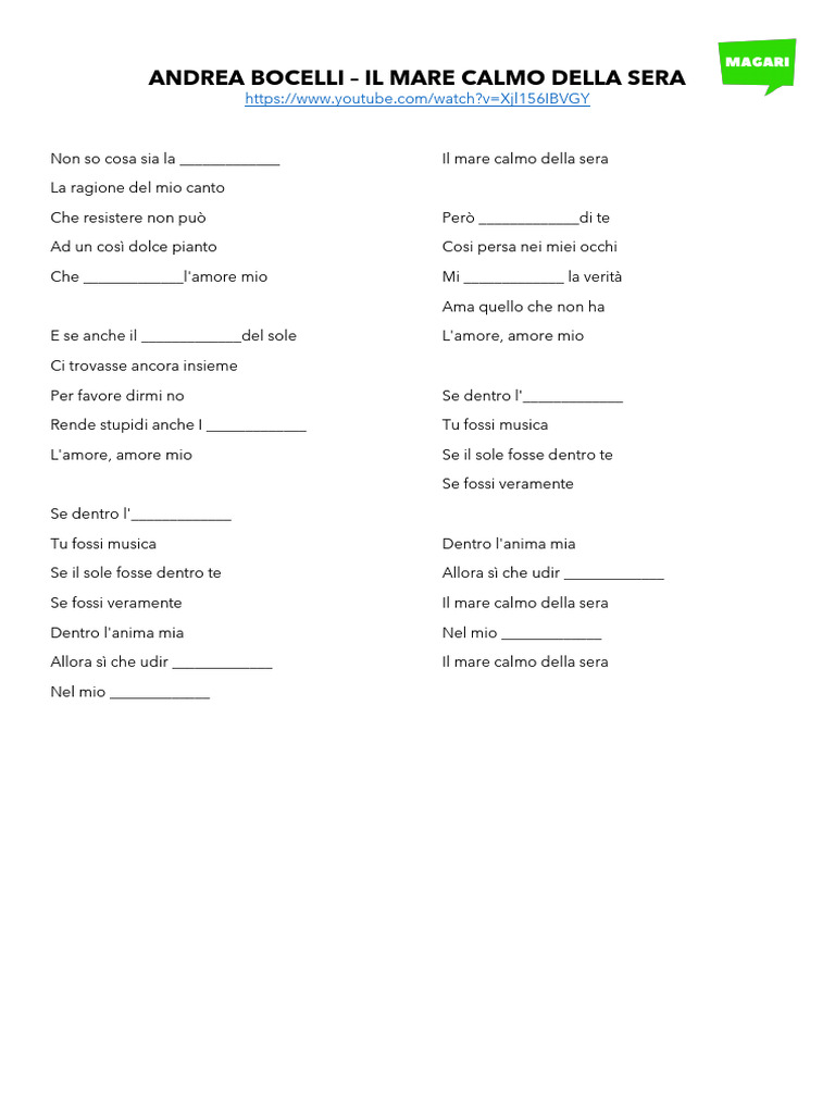 Andrea Bocelli - Il Mare Calmo Della Sera | PDF