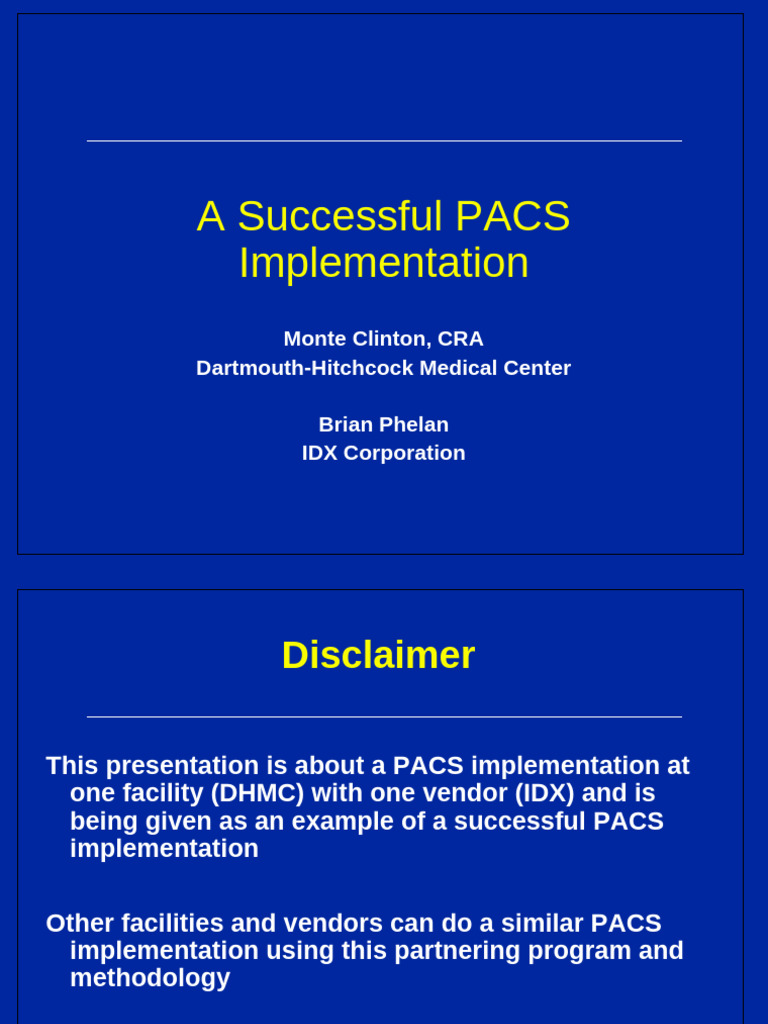 A Successful PACS Implementation at Dartmouth | PDF