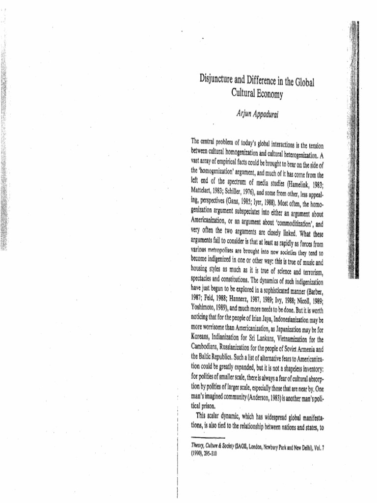 Appadurai Arjun Disjuncture and Difference in The Global Cultural ...