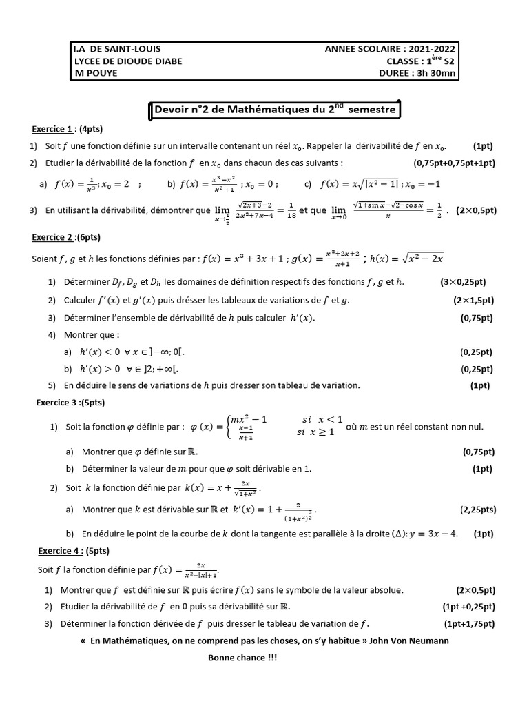 Devoir 1ère S2 Num 2 SS | PDF
