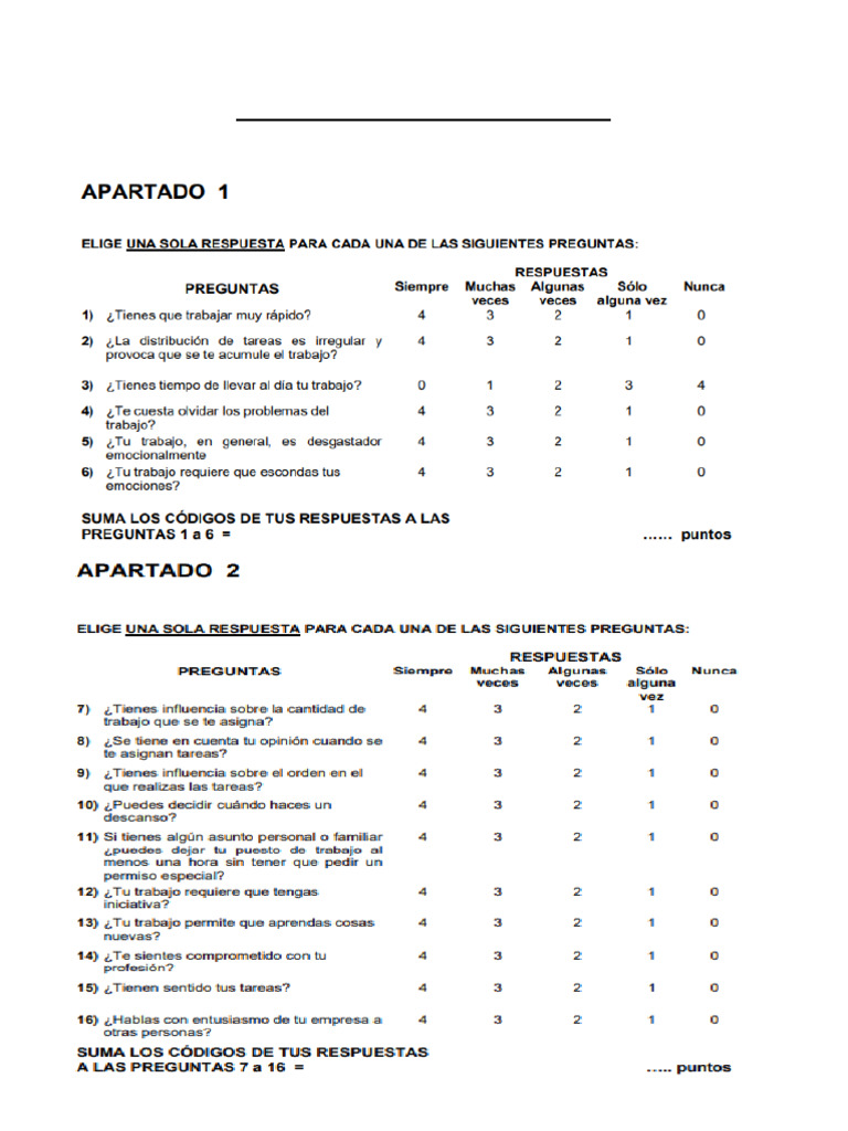 Cuestionario Riesgos Psicosociales Completo | PDF
