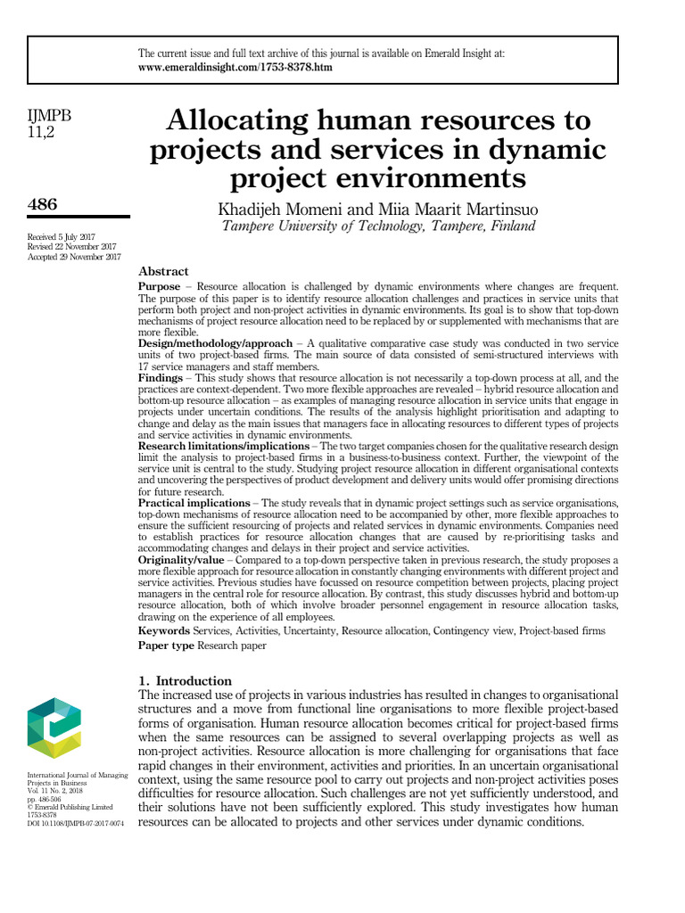 Allocating Human Resources To | PDF