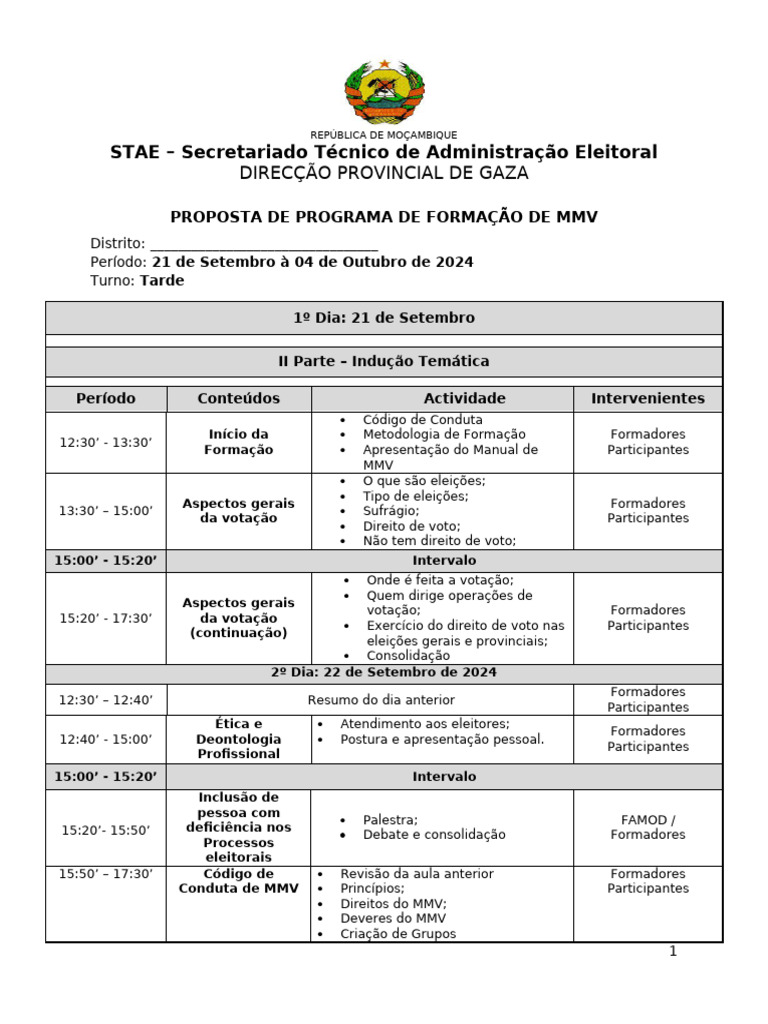 Proposta de Programa de Formacao MMV-2024 - 2º Turno (Tarde1) | PDF