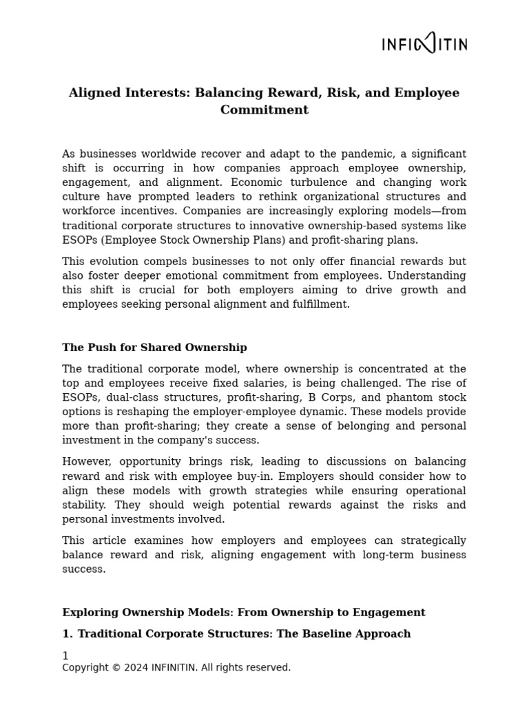 Aligned Interests - Balancing Reward, Risk, and Employee Commitment ...