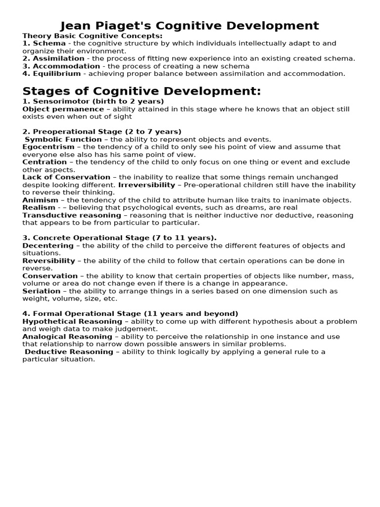 Stages of Cognitive Development by Jean Piaget | PDF