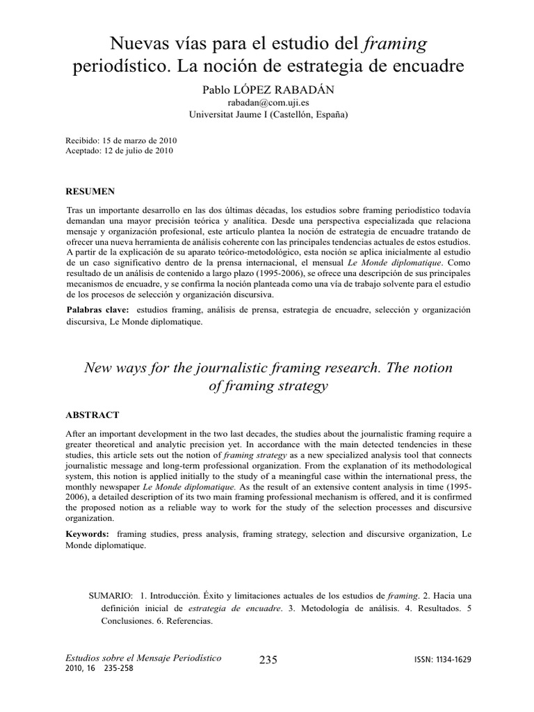 ARTICULO - Lopez Rabadan - Nuevas Vías para El Estudio Del Framing | PDF