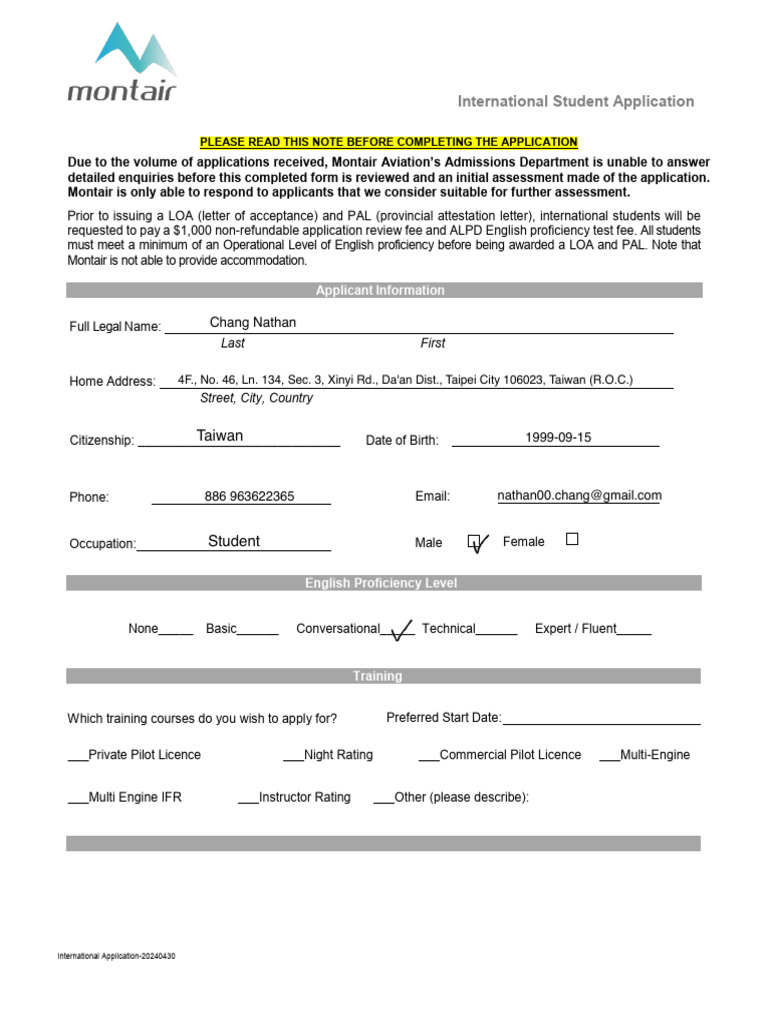 International-Student-Application-April-2024 2 | PDF