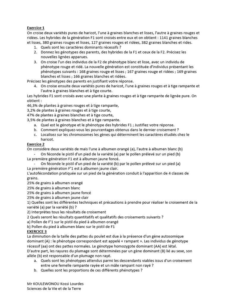 Exercice 1 de Génétique | PDF