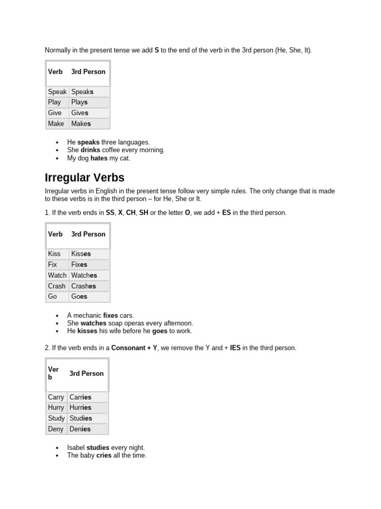Third Person Verbs | PDF