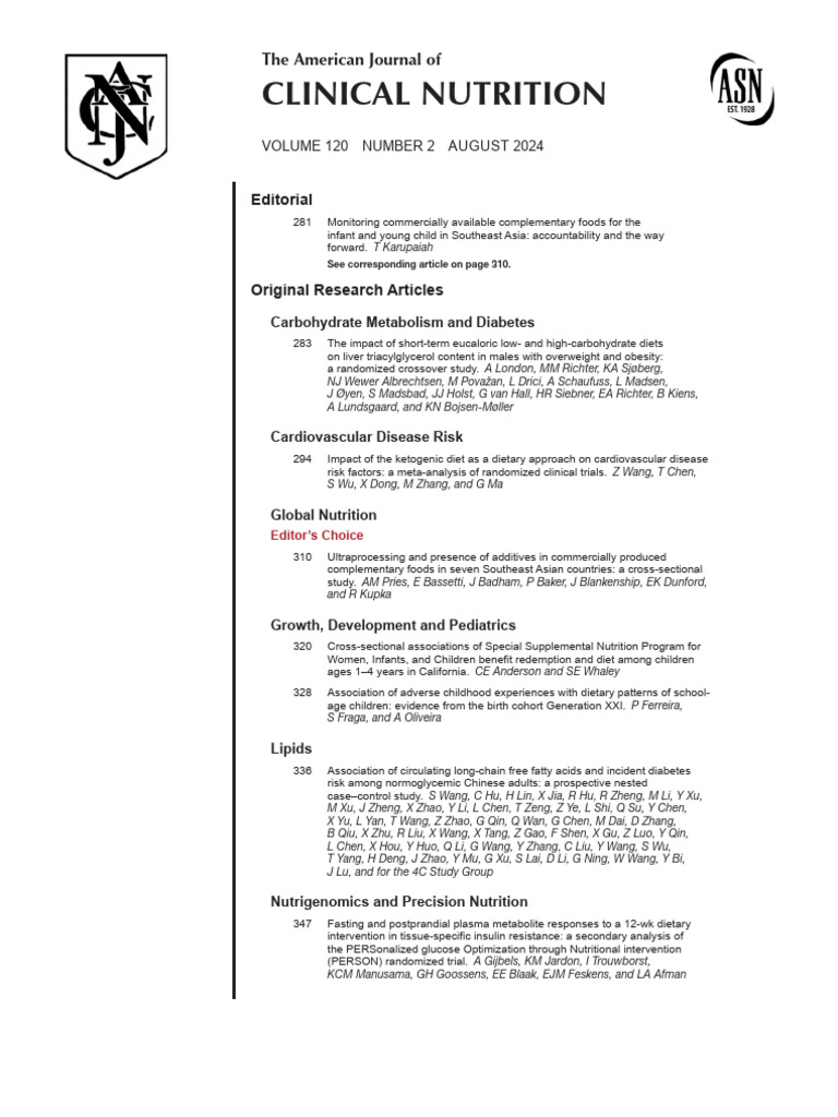Contents 2024 The American Journal of Clinical Nutrition | PDF