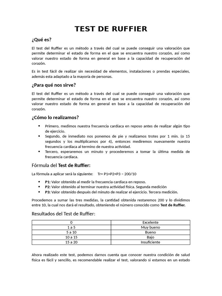 TEST de RUFFIER - Educacion Fisica | PDF
