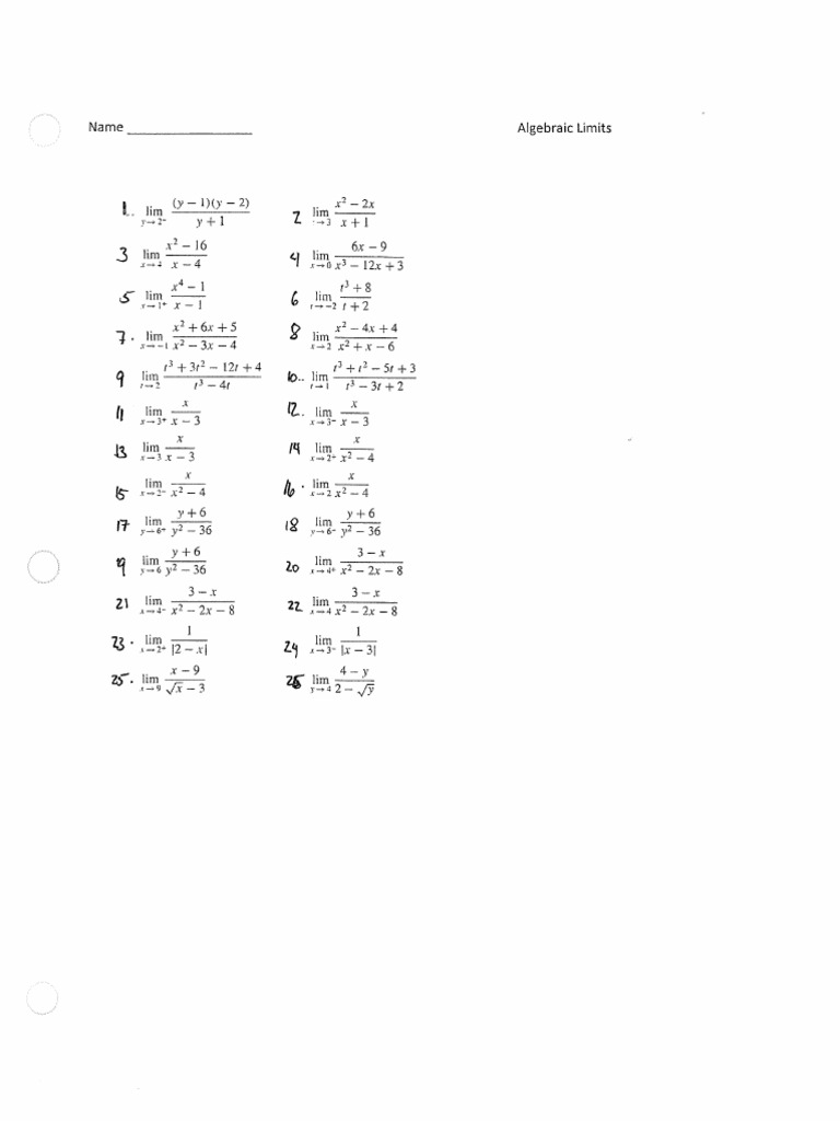 Algebraic Limits Worksheet | PDF