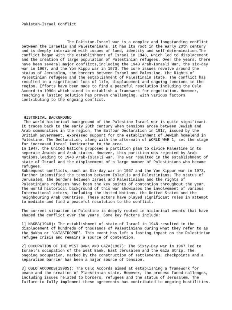 Historical Overview of Israel-Palestine Conflict | PDF | Israeli ...