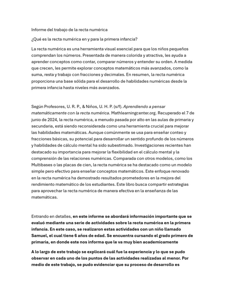 Informe Del Trabajo de La Recta Numérica | PDF