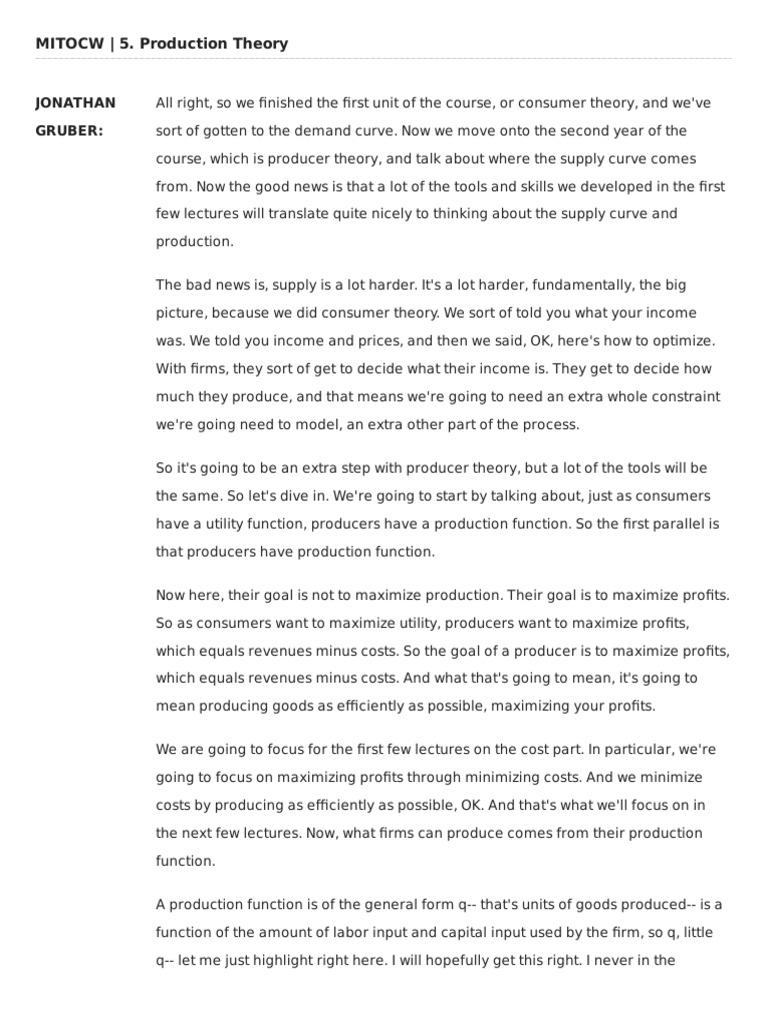 Production Theory | PDF