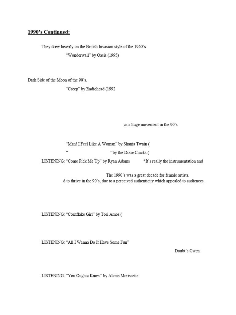 Class 2 Handout Rock 90's and 2000's PART I | PDF