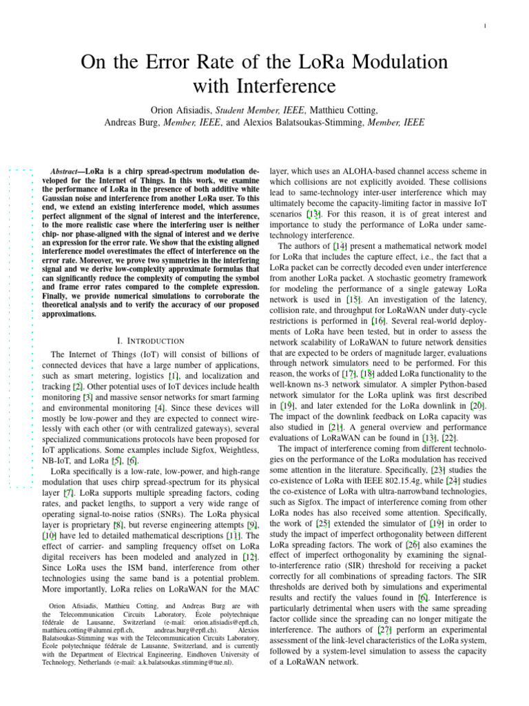 On The Error Rate of The LoRa Modulation | PDF