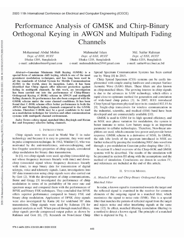 Performance Analysis of GMSK and Chirp-Binary | PDF