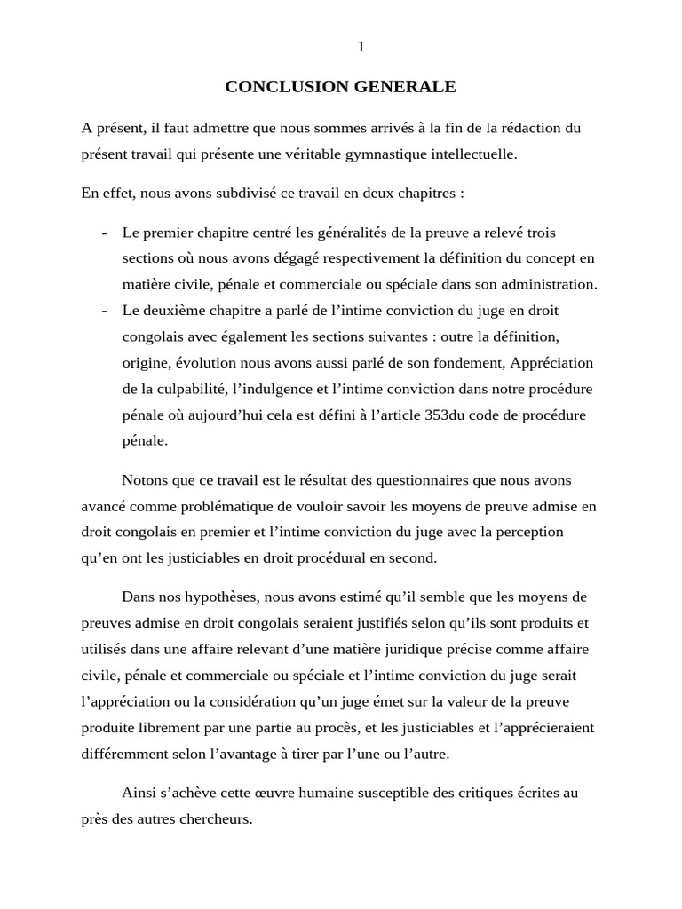 CONCLUSION GENERALE Chance | PDF