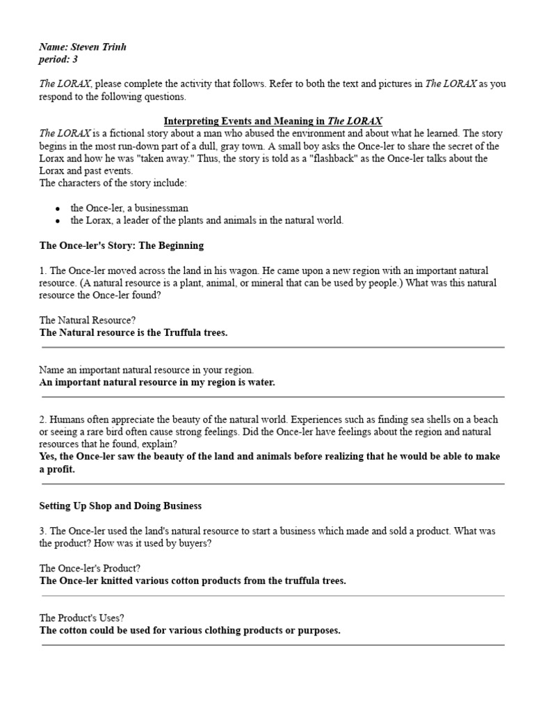 Steven Trinh The LORAX Updated Version | PDF