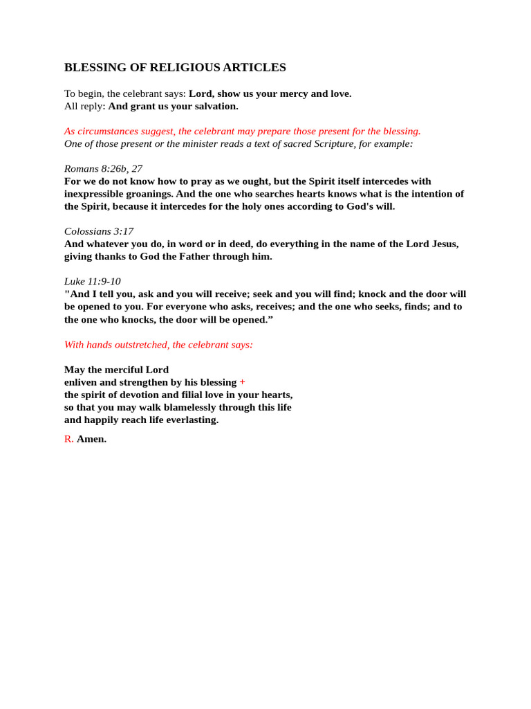 Blessing of Religious Articles | PDF