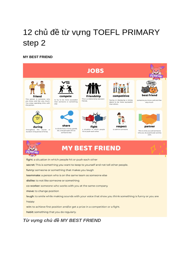 12 chủ đề từ vựng TOEFL PRIMARY step 2 | PDF