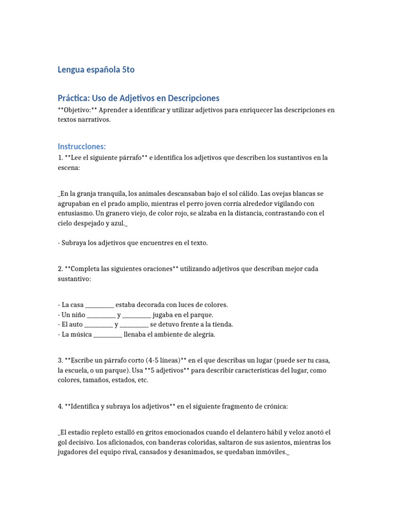 Practica Adjetivos Descripciones | PDF