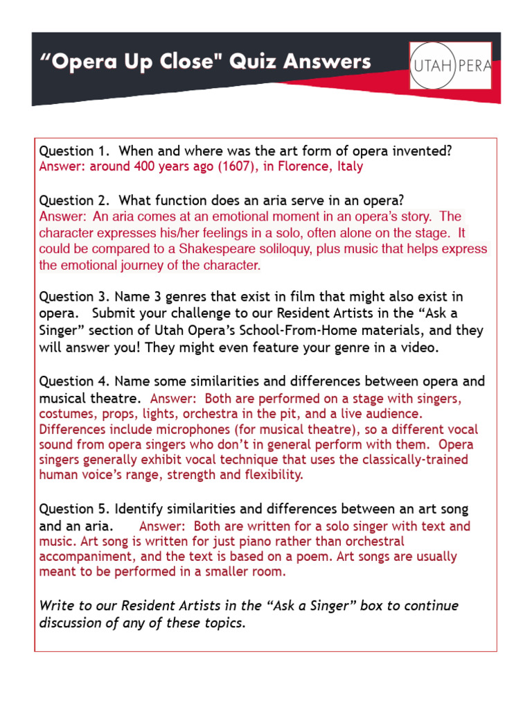 Opera Up Close Quiz Answers PDF | PDF