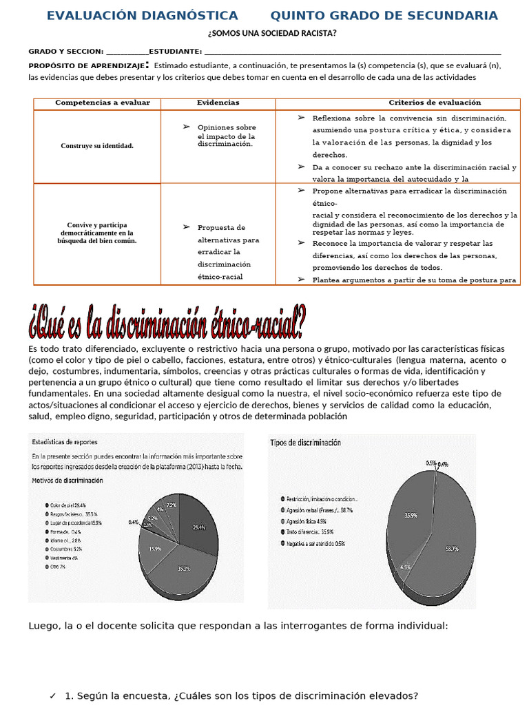 Evaluacion Diagnostica 5° Dpcc 2024 Pdf 8887