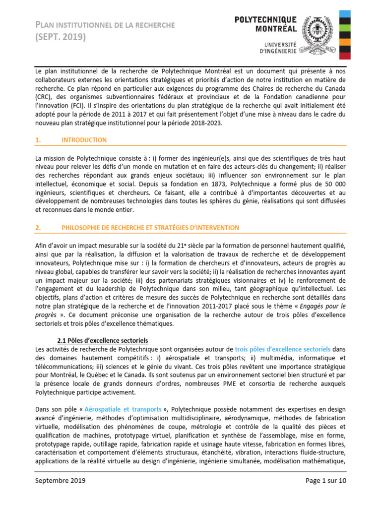 POLY Plan Institutionnel Sept2019 | PDF | Art | Computers