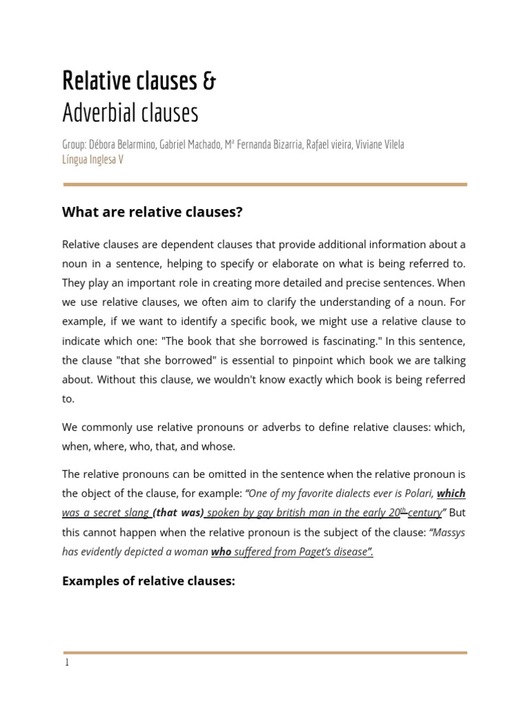 Relative and Adverbial Clauses | PDF