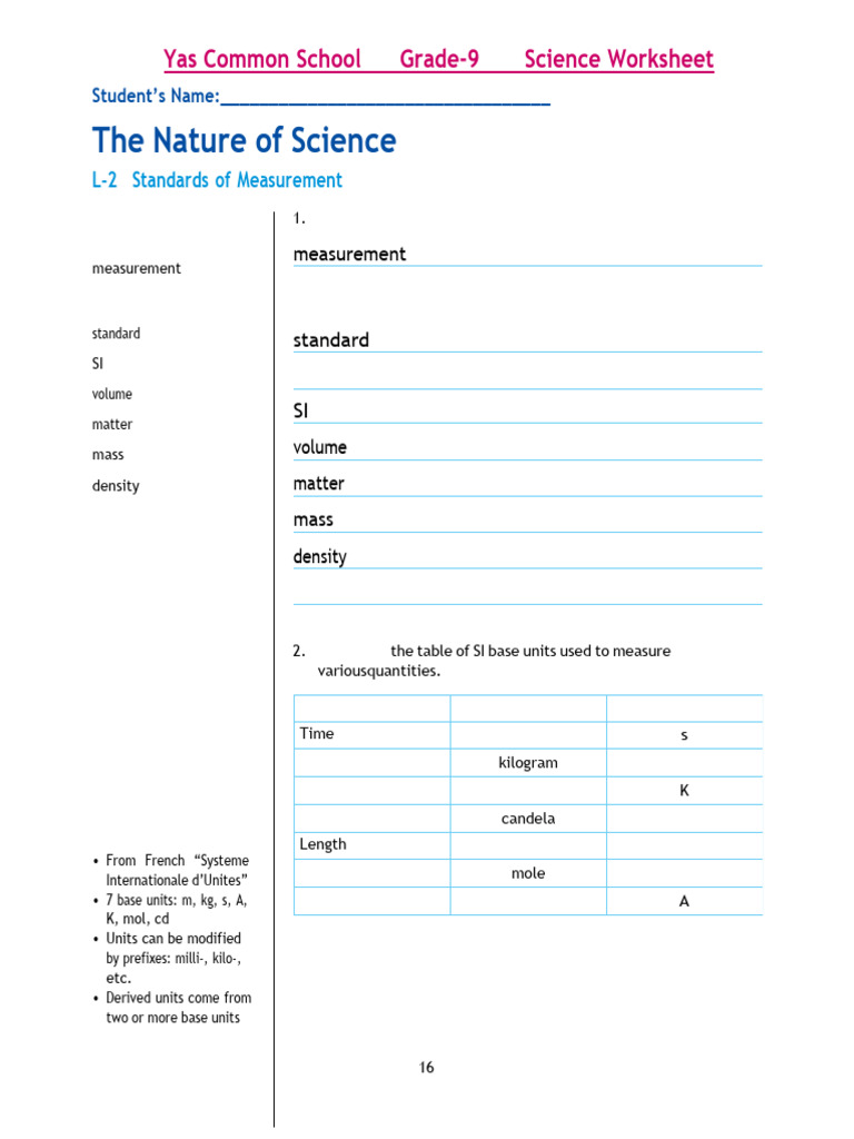 Lesson 2 Worksheet - Measurements | PDF