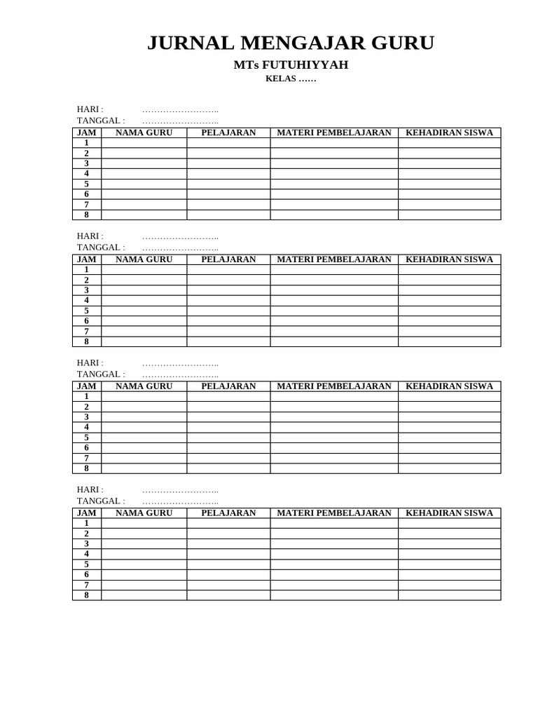 Jurnal Mengajar Guru: Mts Futuhiyyah | PDF