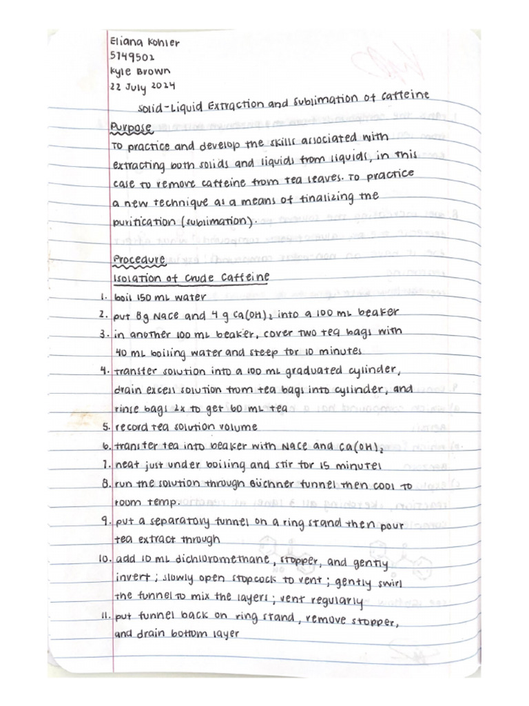 Extraction and Sublimation Lab Report | PDF