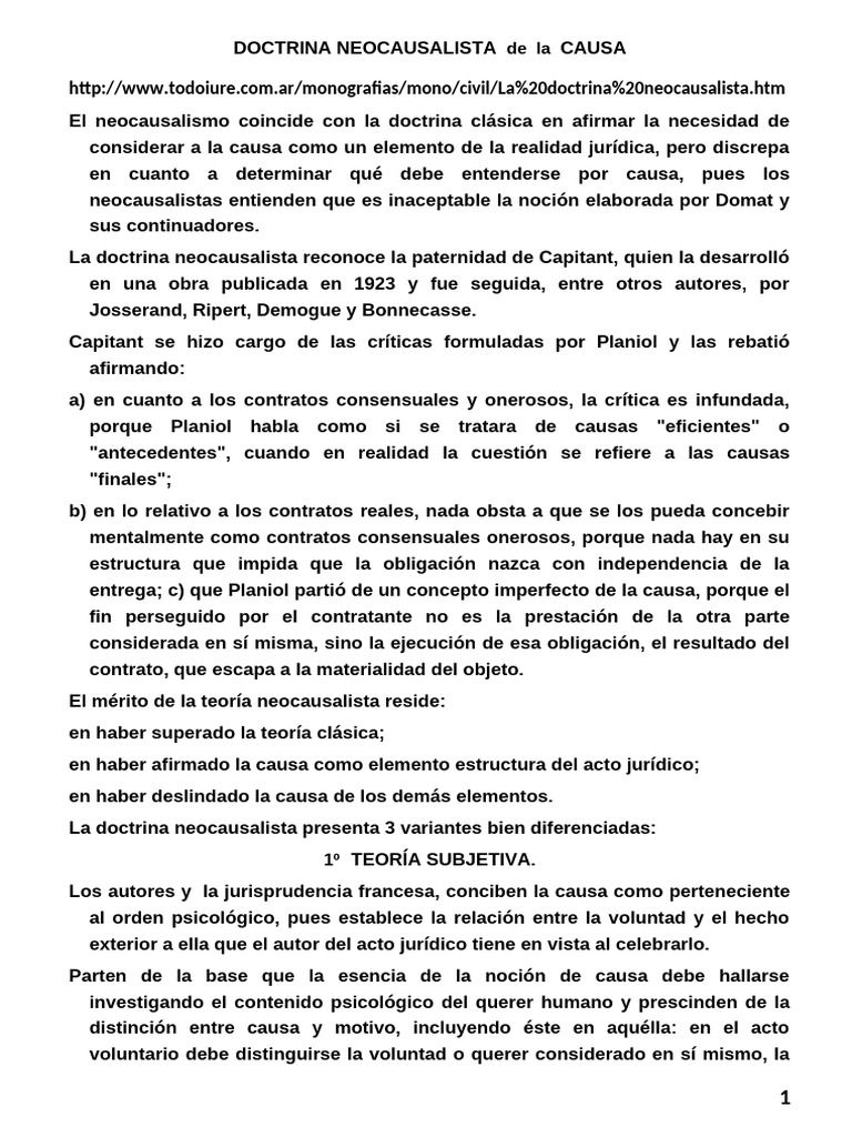6OBLIGACIONES DOCTRINA NEOCAUSALISTA de la CAUSA | PDF