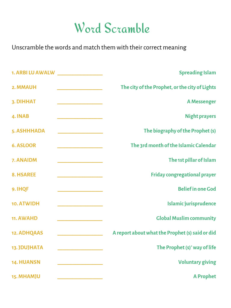 Seerah Word Scramble | PDF