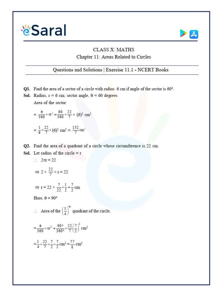 NCERT Solutions For Class 10 Maths Chapter 11 Areas Related To Circles ...