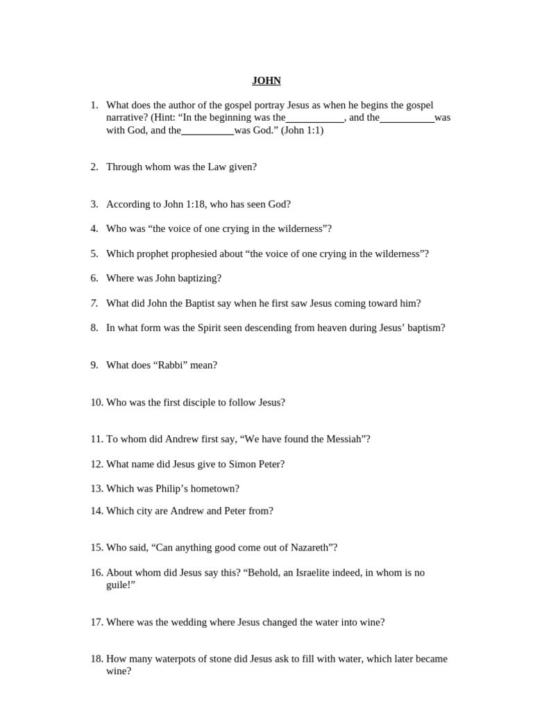BibleQuiz - John Questions | PDF