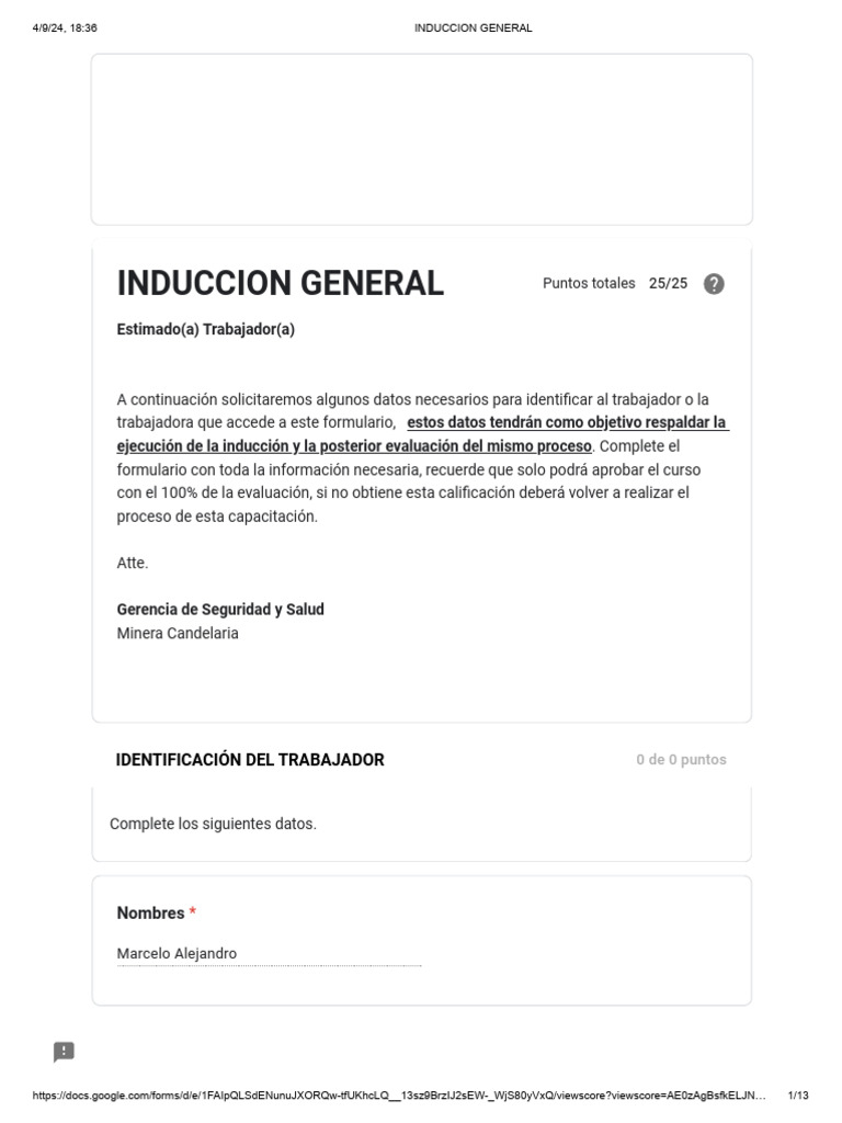 Prueba Induccion General | PDF