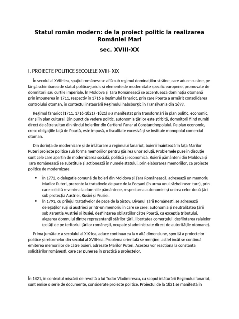 Statul Român Modern | PDF